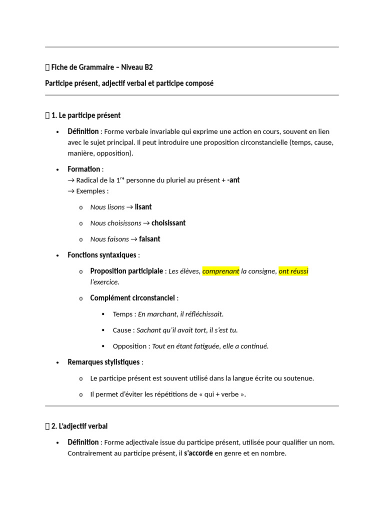 Participe Présent et Adjectif Verbal | PDF | Verbe | Adjectif