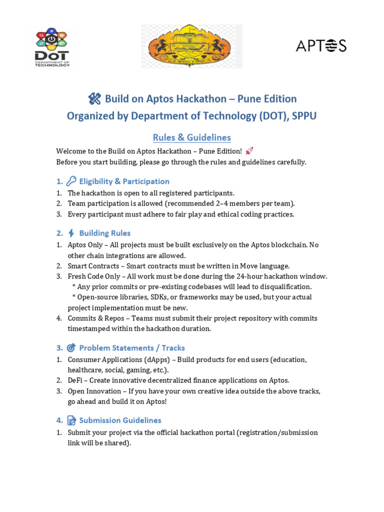 Build On Aptos Hackathon DOT SPPU Rules Final | PDF