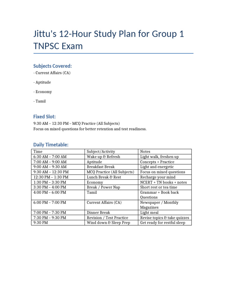 Jittu Study Plan TNPSC | PDF
