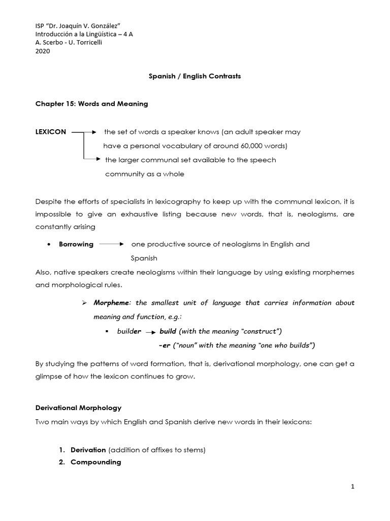 Handout B15-Words and Meaning | PDF | Morphology (Linguistics) | Word