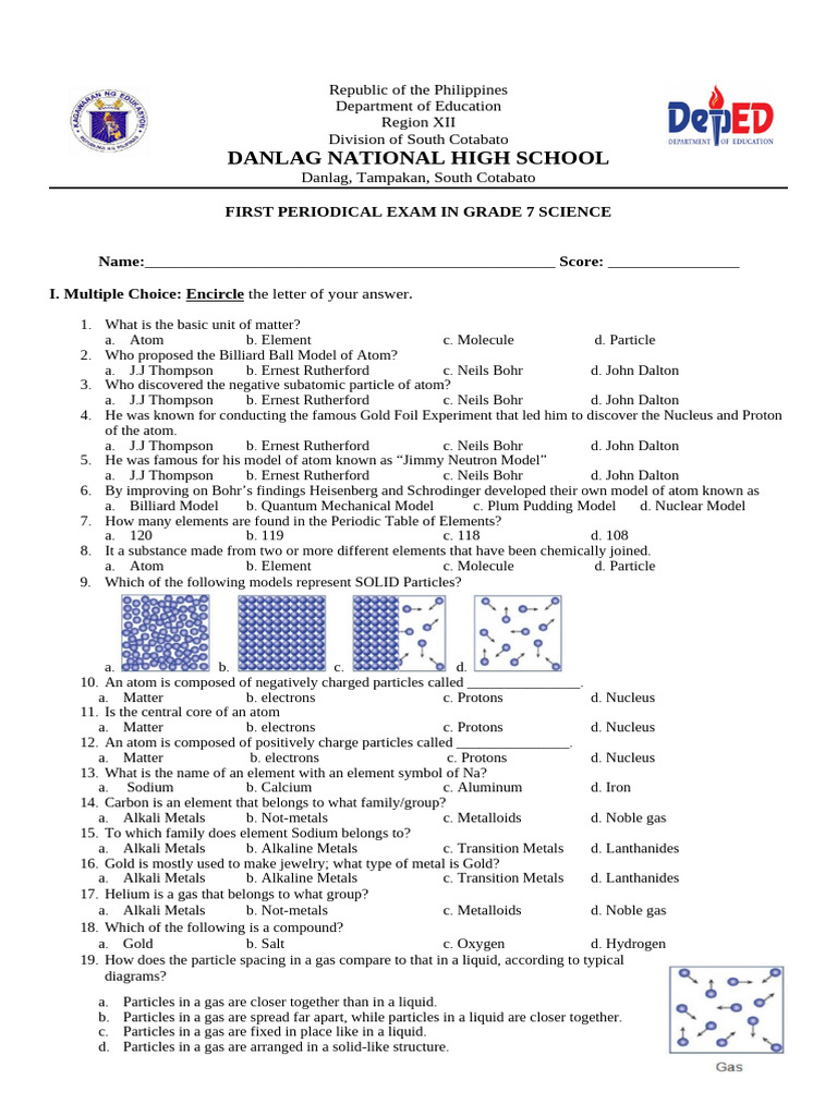 Grade 7 Science Periodical Exam | PDF | Atoms | Mixture