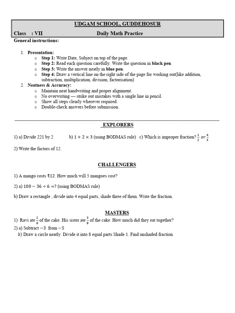 22ndaugust Class 7 Daily Math Practice Problems | PDF