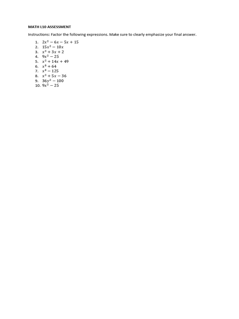Factor Expressions Assessment Guide | PDF