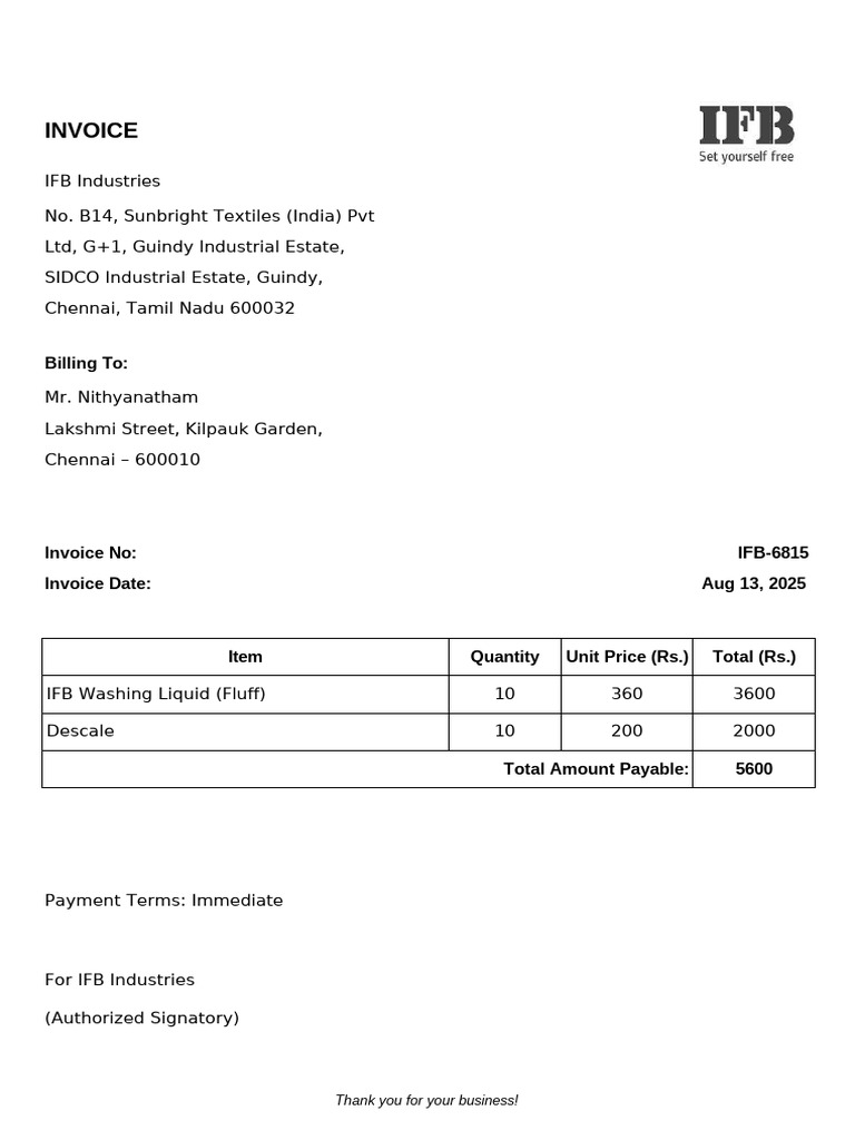 Invoice - Ifb - 6815 Aug 13 2025 | PDF