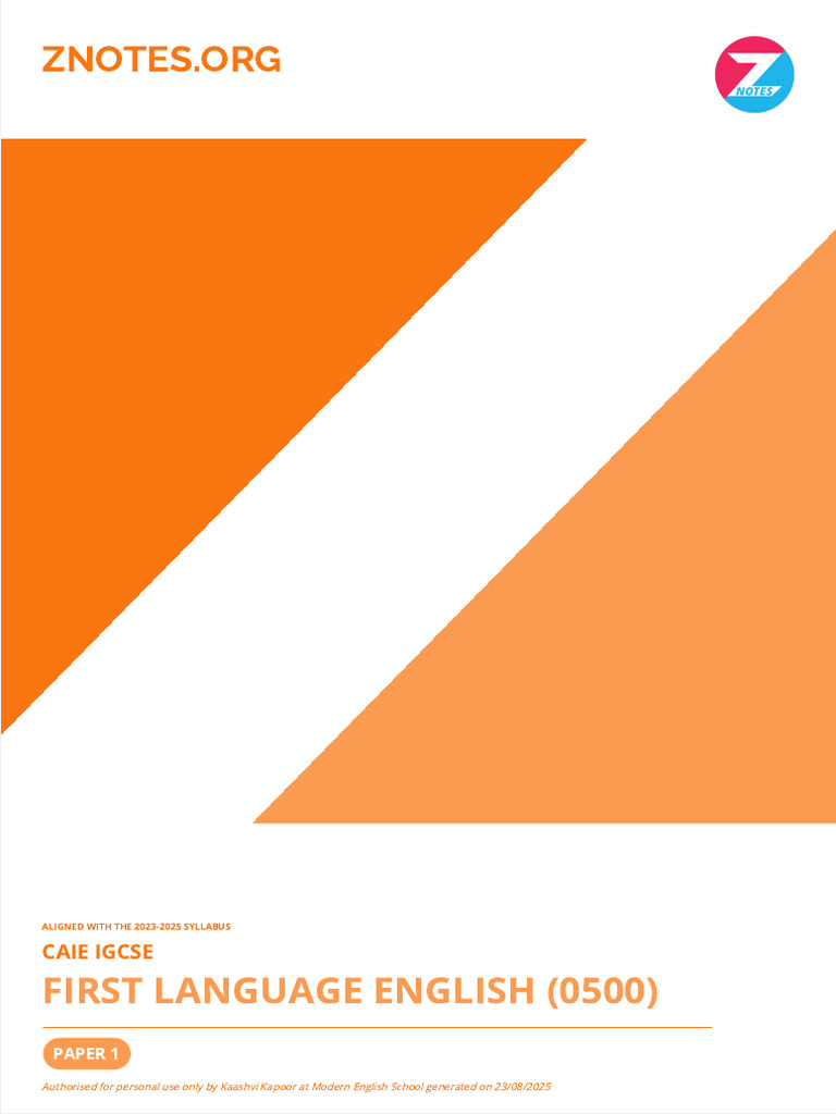 CAIE-IGCSE-First Language English - Paper 1 | PDF | Word | Reading ...