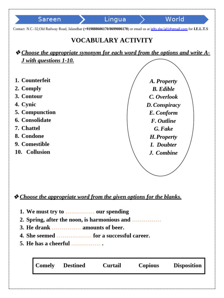 Vocabulary Activity | PDF