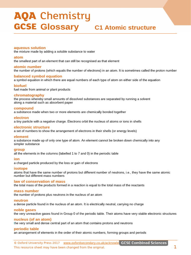Atomic Structure Glossary | PDF | Atoms | Chemical Elements