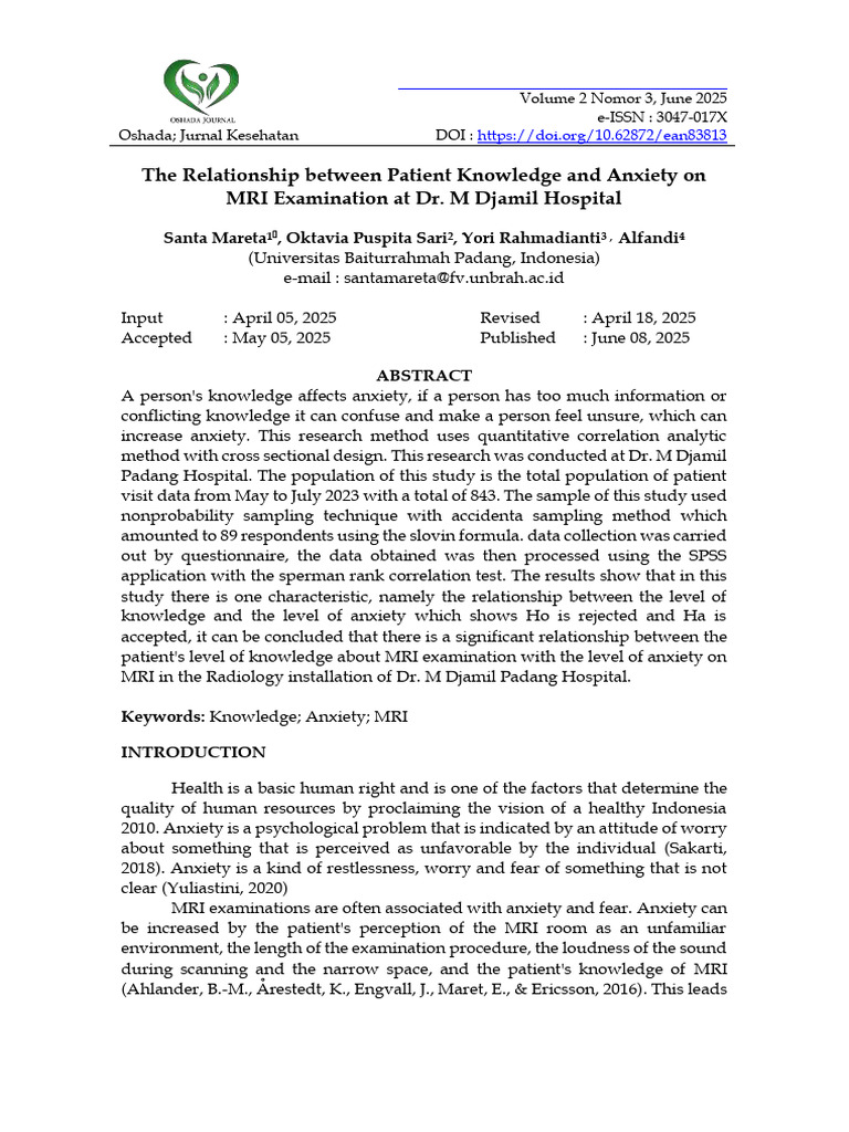 The Relationship Between Patient Knowledge and Anxiety On MRI ...