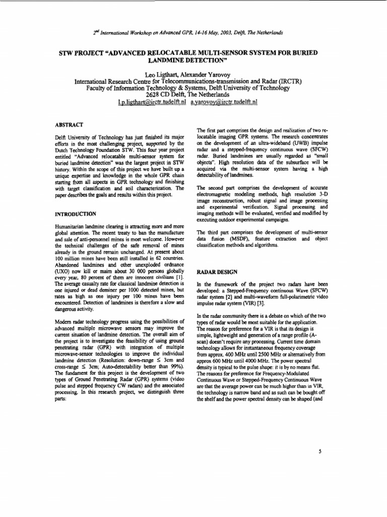 STW Project Advanced Relocatable Multisensor System For Buried Landmine ...