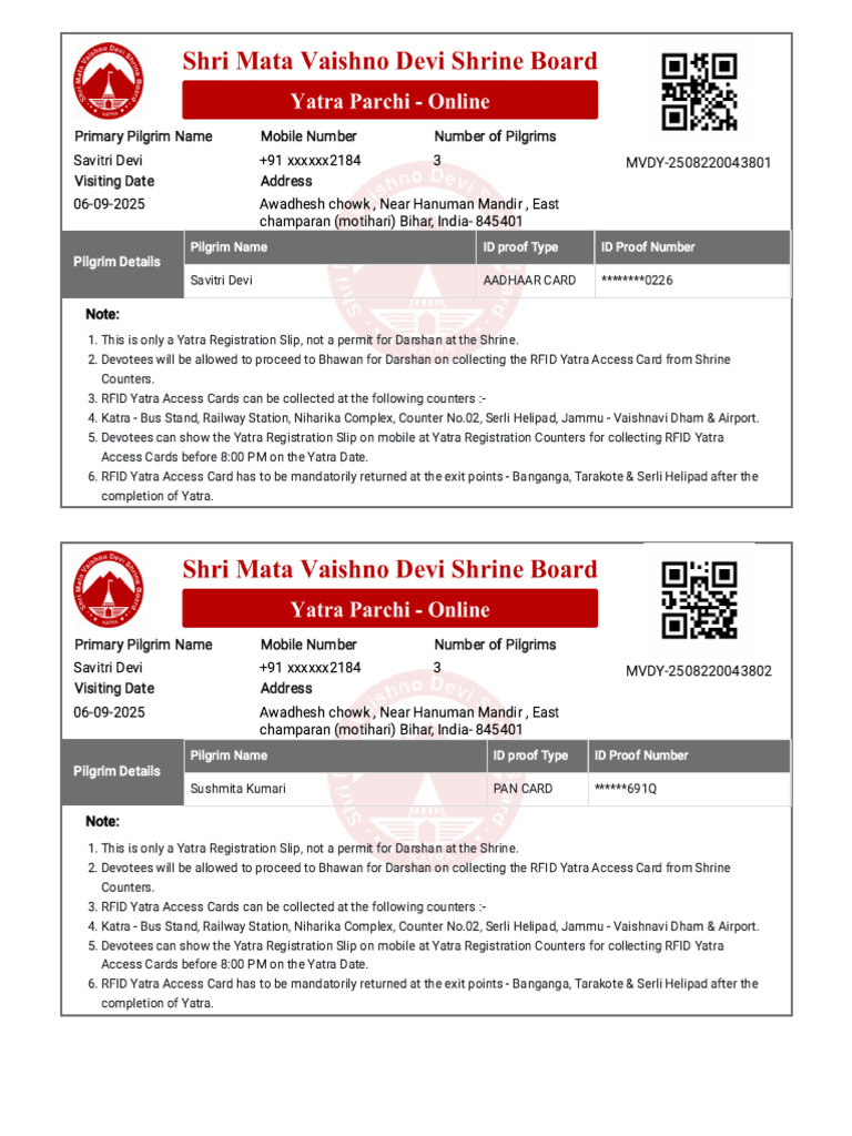 Yatra Parchi | PDF | Pilgrimage | Hindu Worship