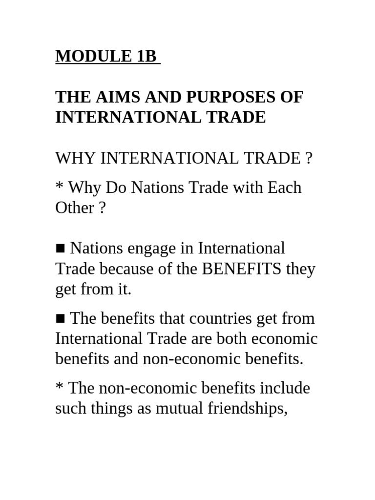 Benefits and Objectives of Trade | PDF | Foreign Direct Investment ...