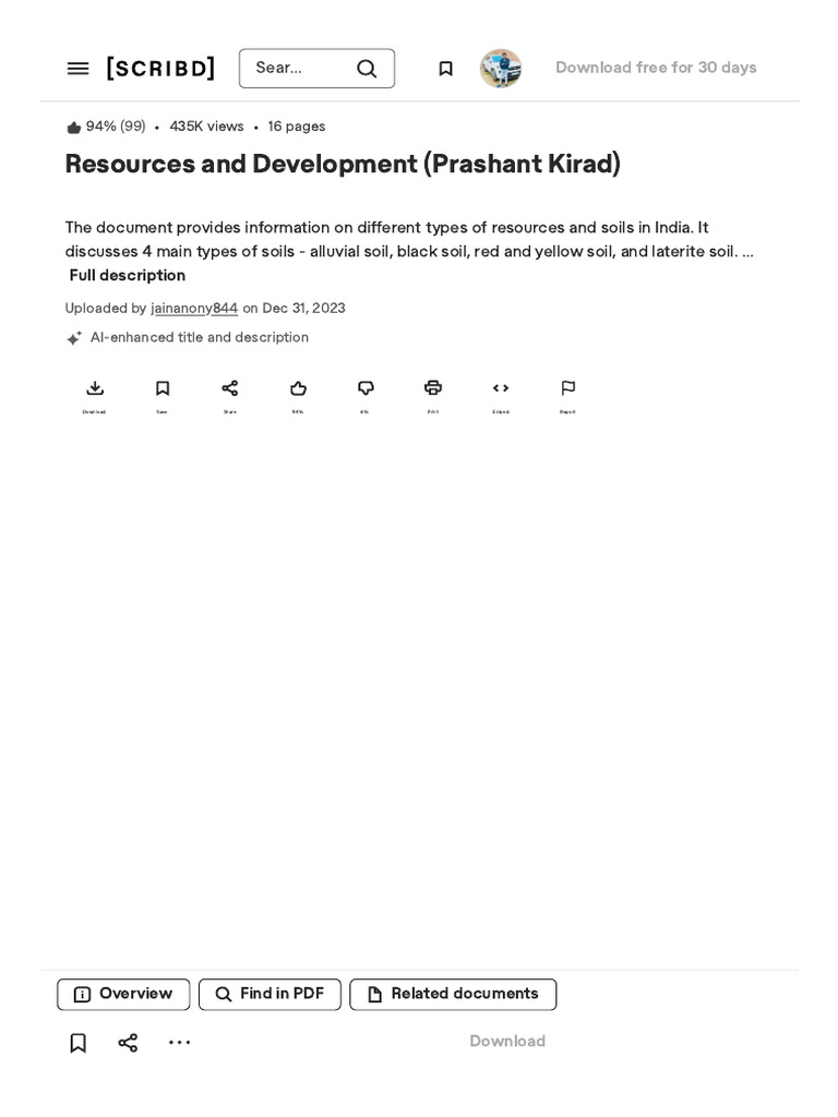 Resources and Development (Prashant Kirad) - PDF - Soil - Resource | PDF | Scribd