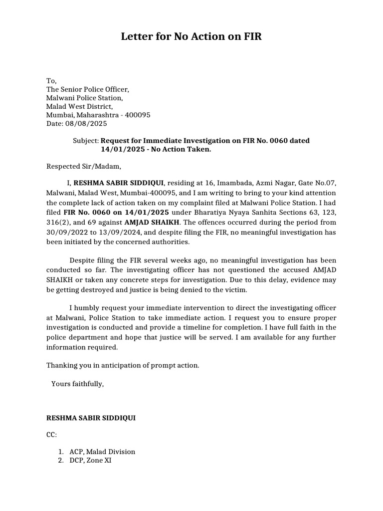 Letter For No Action On Fir | PDF