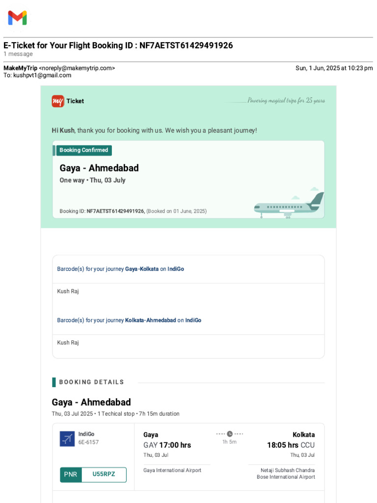 Gmail - E-Ticket For Your Flight Booking ID - NF7AETST61429491926 | PDF ...