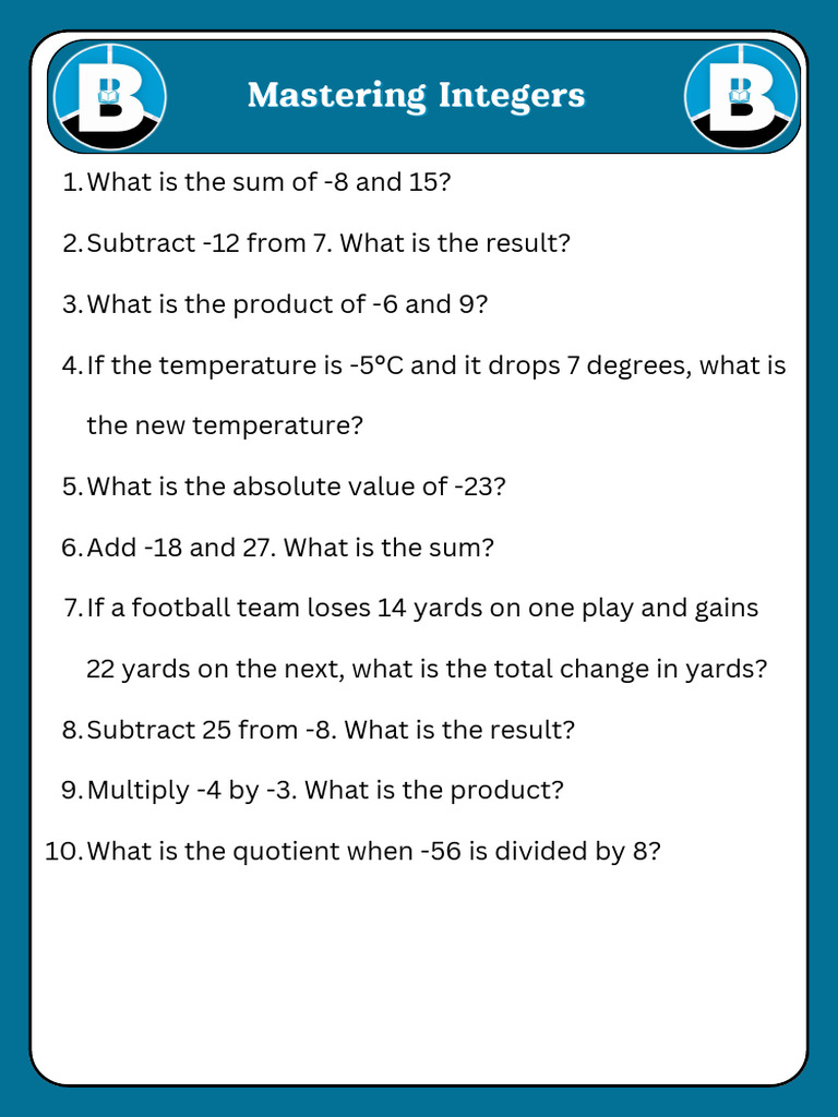 Grade 6-7 Mastering Integers | PDF