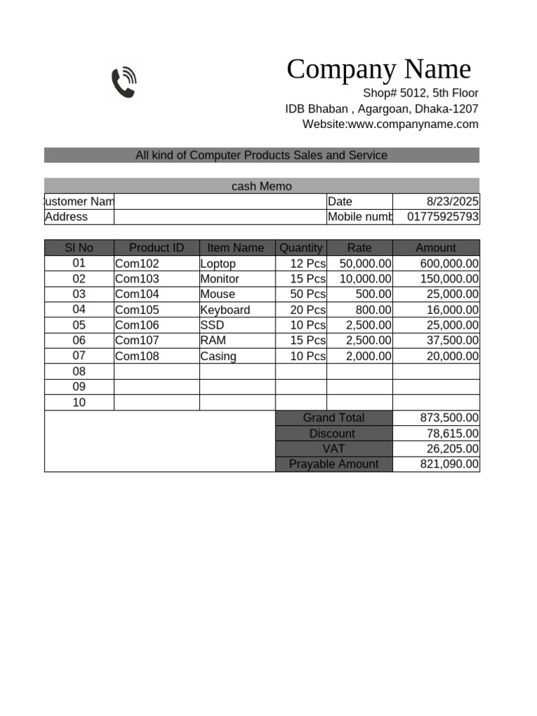 Cash Memo | PDF