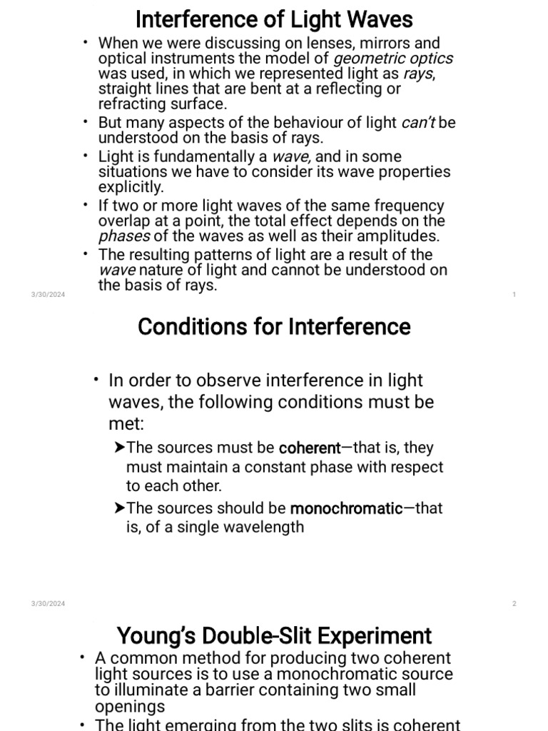 Light Wave Interference Explained | PDF | Interferometry | Light