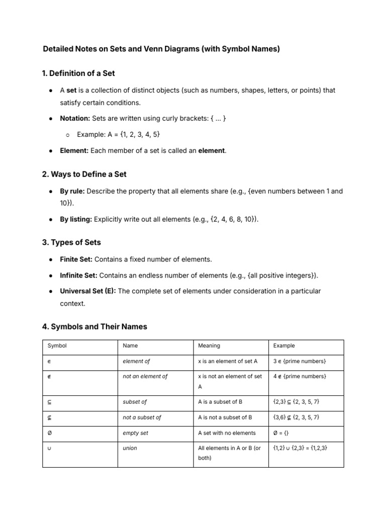 Detailed Notes On Sets and Venn Diagrams | PDF | Set (Mathematics ...