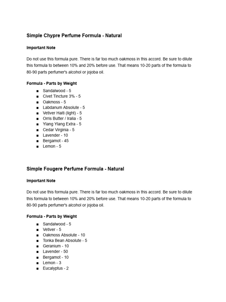 Simple Natural Perfume Formulas | PDF | Perfume | Perfumery