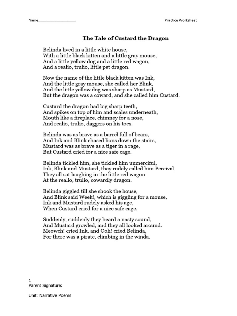 Narrative Poem Practice Worksheet | PDF | Poetry | Phonaesthetics