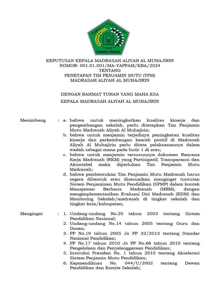 SK TPM Madrasah Aliyah 2024 | PDF