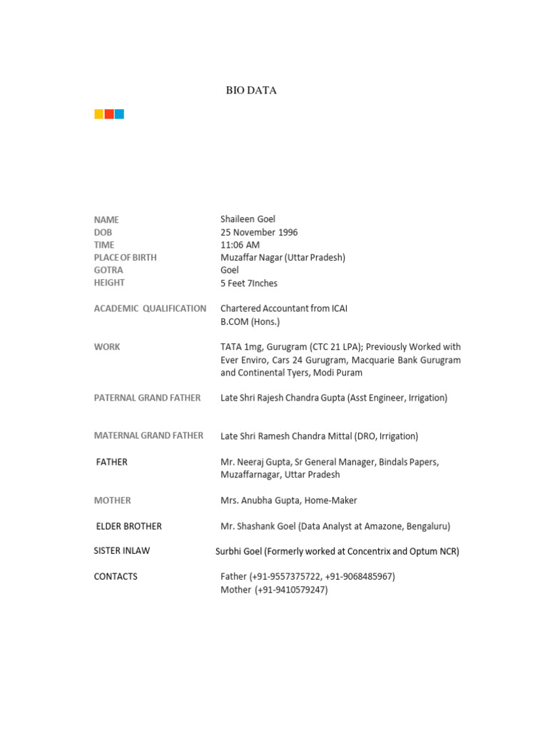 Shaileen Goel BIO DATA | PDF