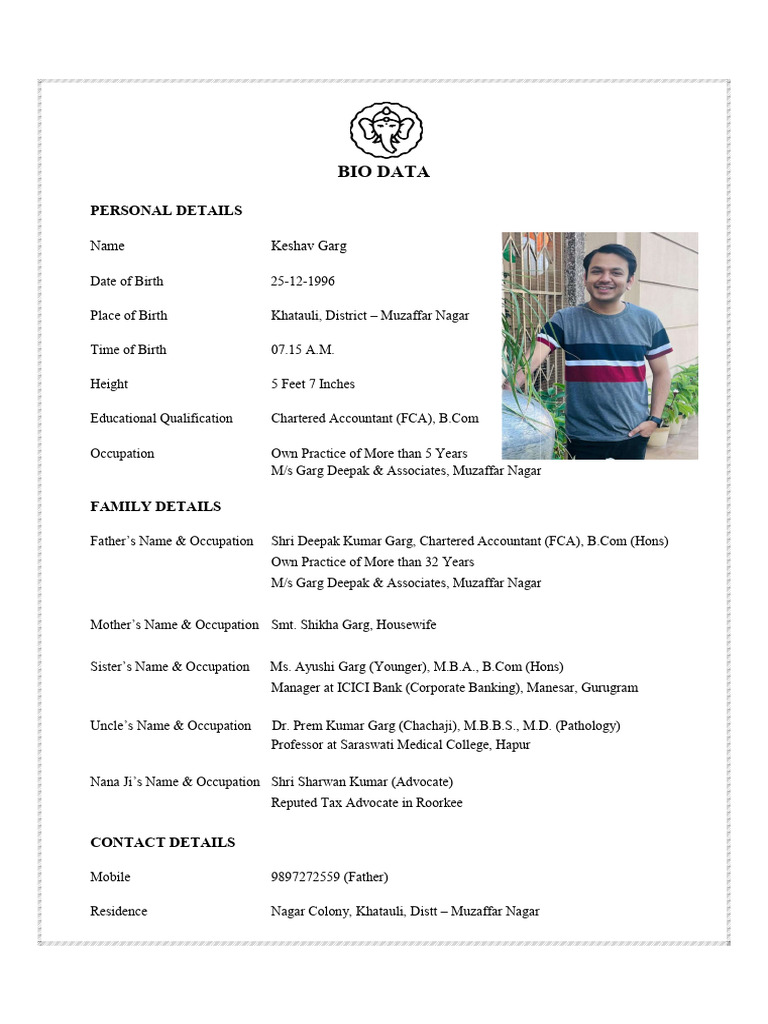 Deepak Garg's Height and Bio Data | PDF