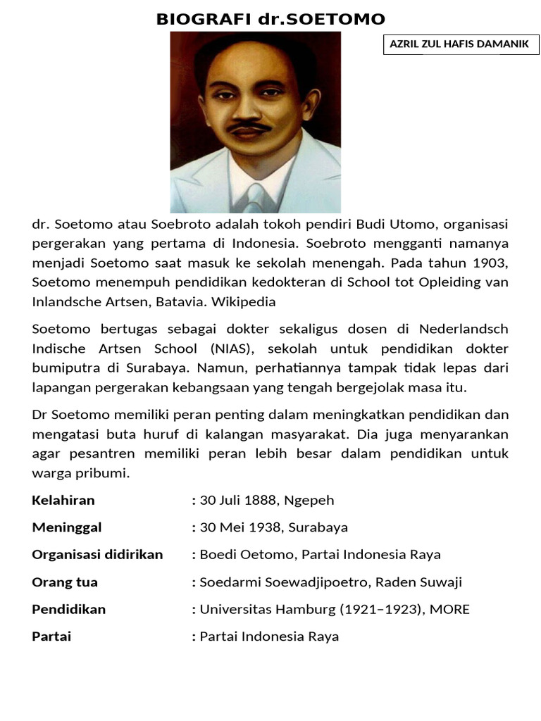 Biografi Dr. Soetomo, Tokoh Pergerakan | PDF