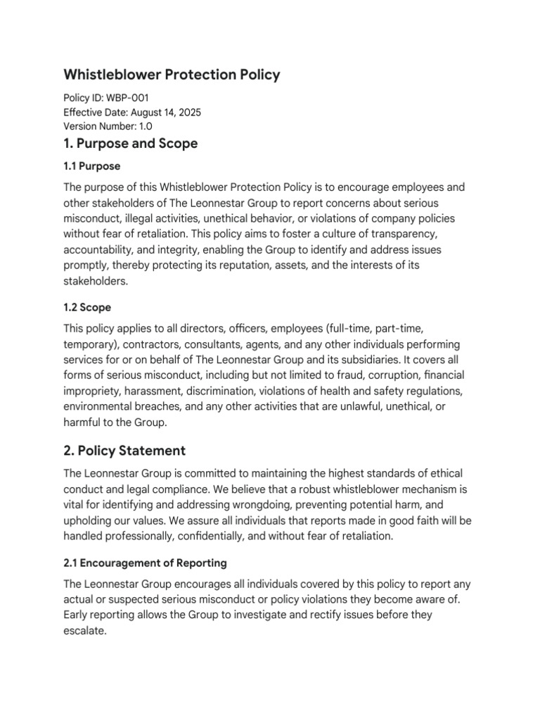 Whistleblower Protection Policy | PDF | Justice | Crime & Violence