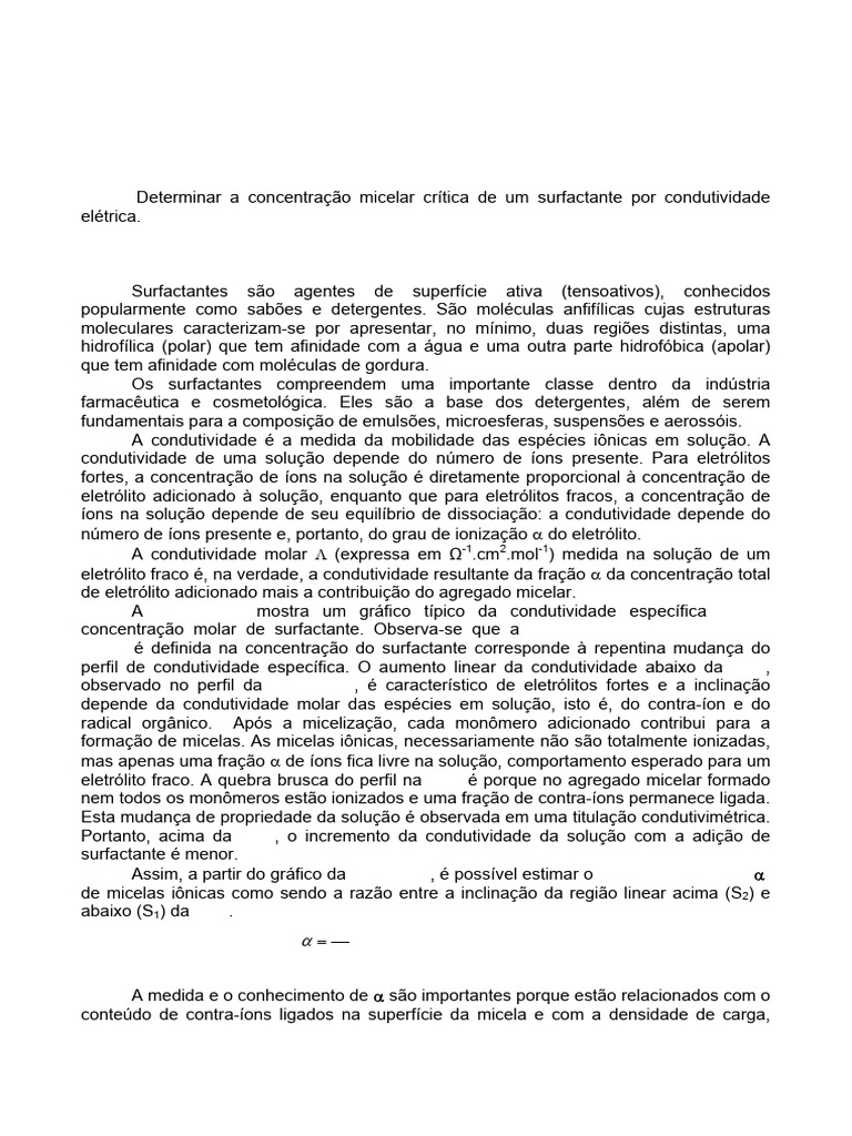 Cálculo da CMC de Surfactantes por Condutividade | PDF | Eletrólito ...