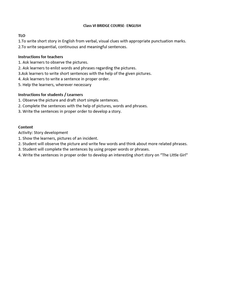 Class Vi Bridge Course-Short Story | PDF