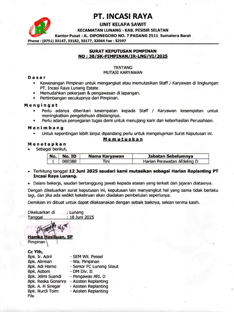 SK Mutasi 2025 No 38 Tini | PDF