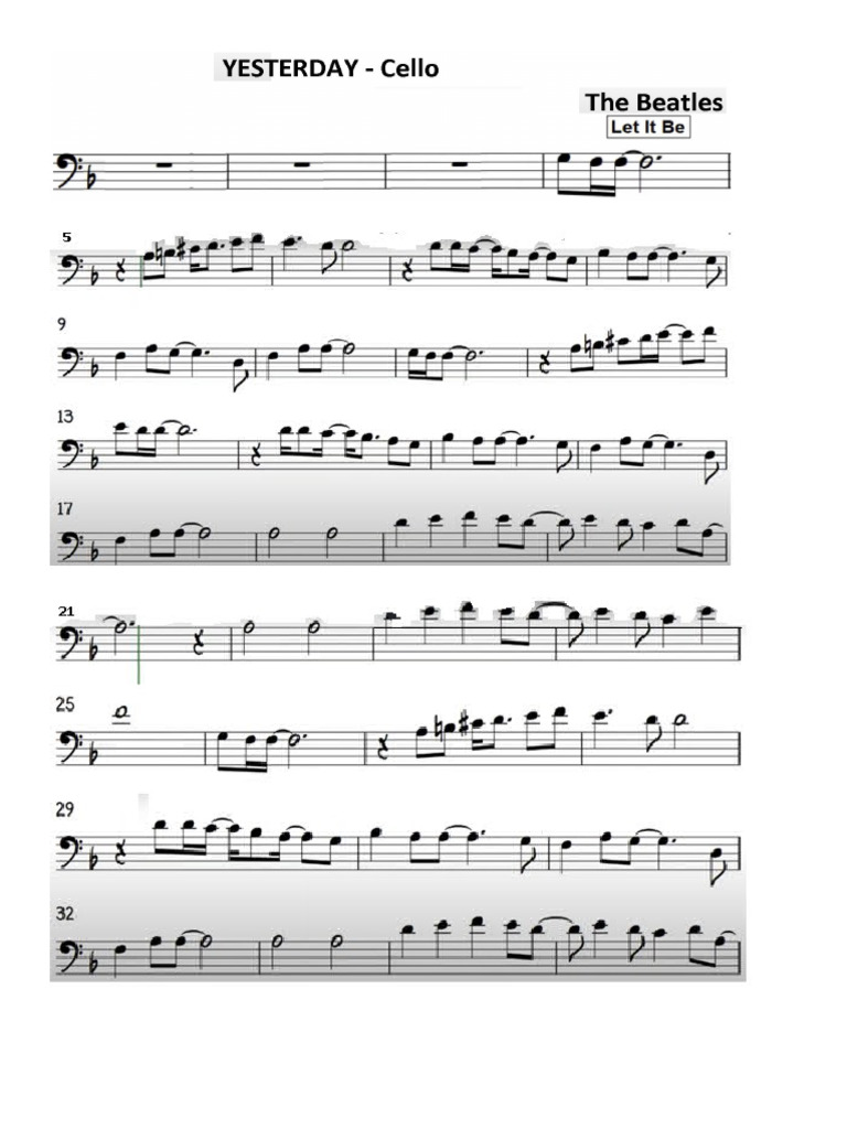 Yesterday Cello | PDF