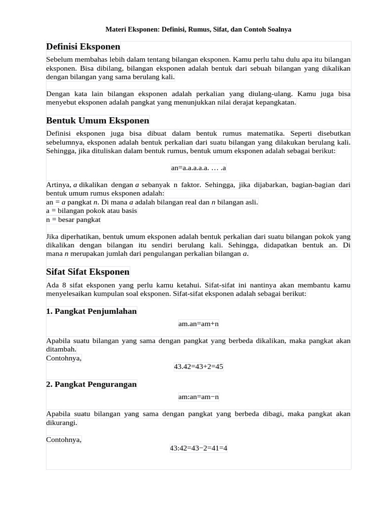 Materi Eksponen Kelas 10 dan Contohnya | PDF