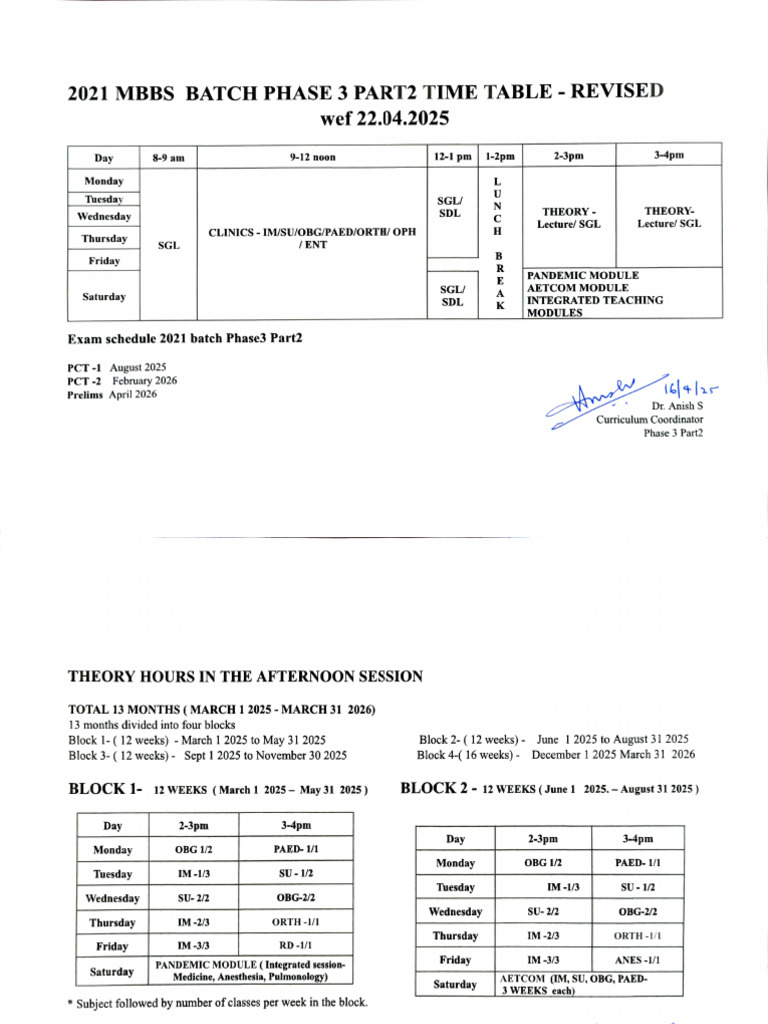 Revised Timetable 2021 MBBS Phase 3 Part2 - 250702 - 132846 | PDF ...
