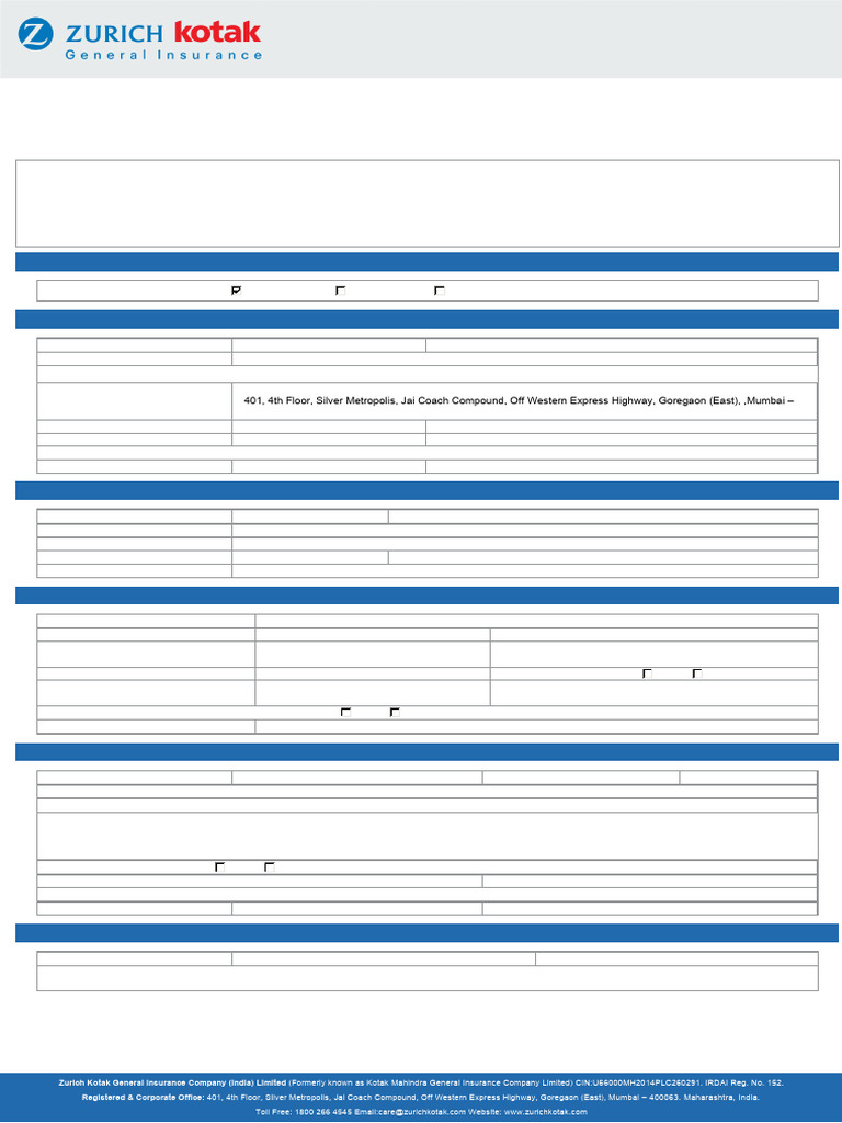 Zurich Kotak Motor Insurance Claim Form | PDF | Insurance | Cheque