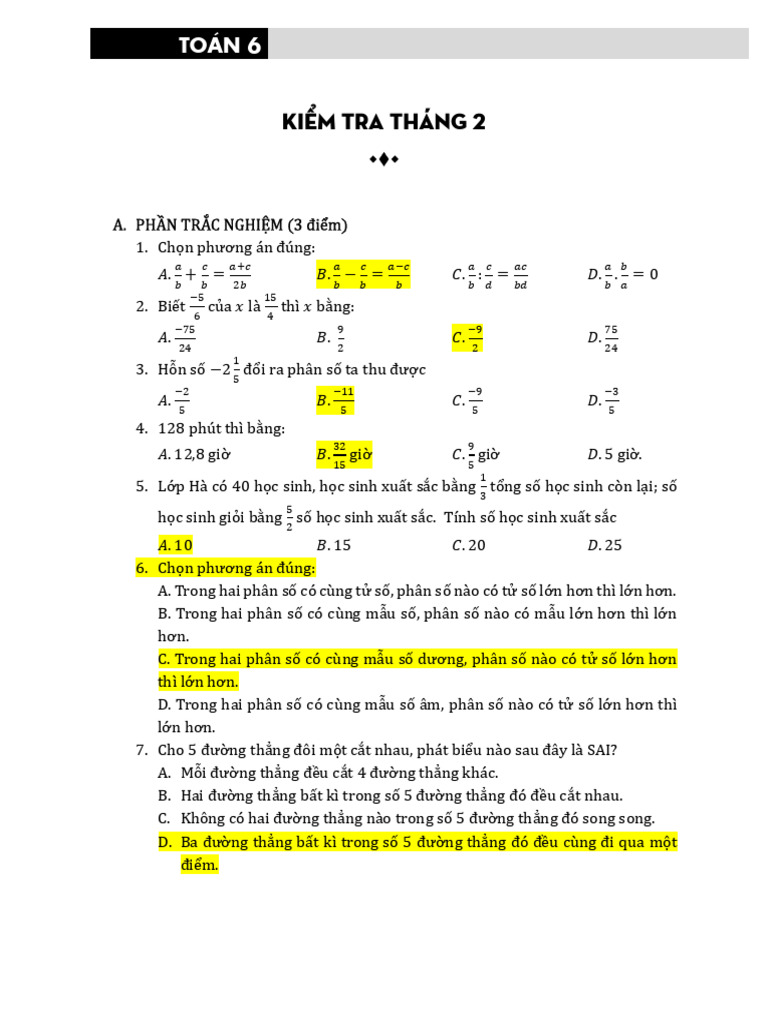 Dap An de On Tap 6 | PDF