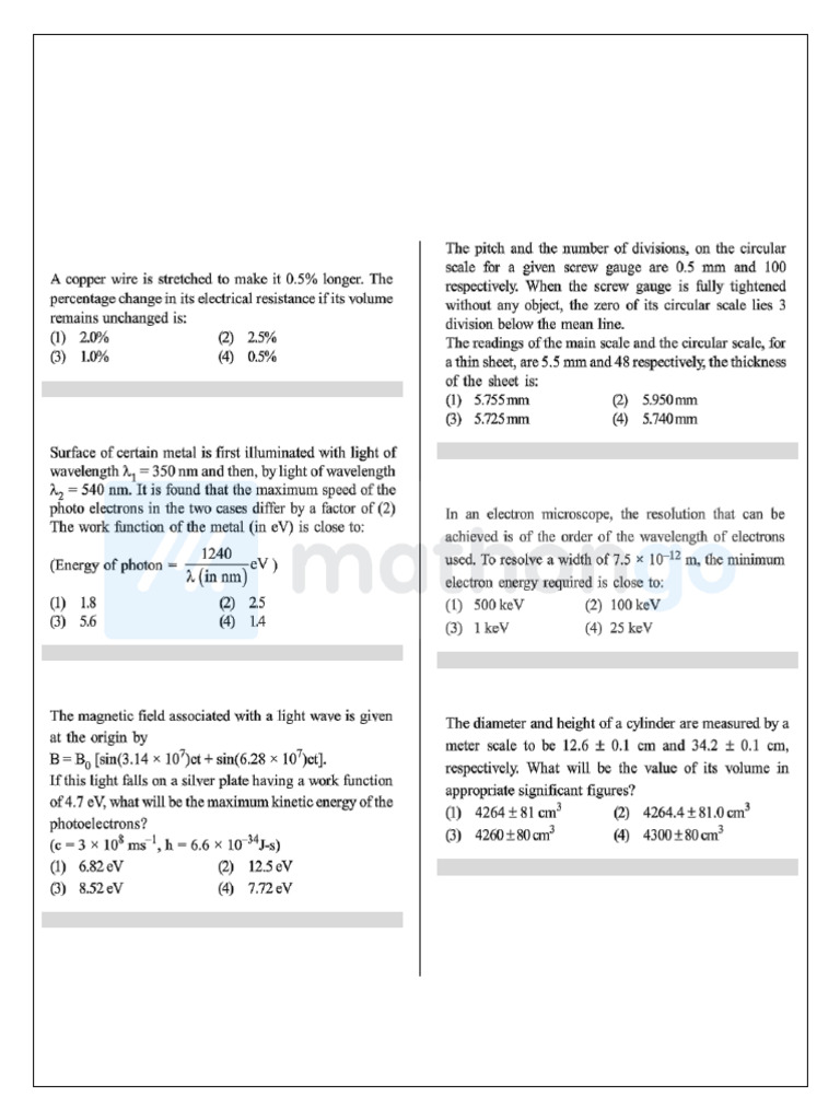 CQB Physics Jee Main 2019 Experimental Physics | PDF