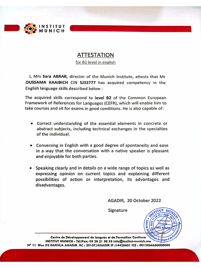 b2 Certificat | PDF