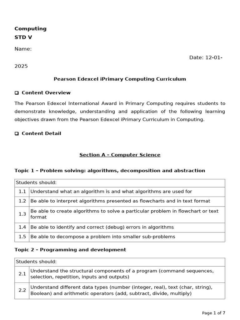iP Computing Curriculum | PDF | Algorithms | Spreadsheet