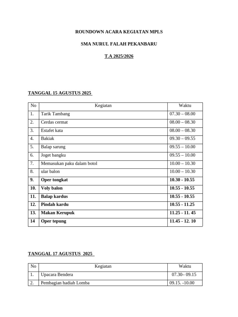 Roundown Acara Kegiatan | PDF