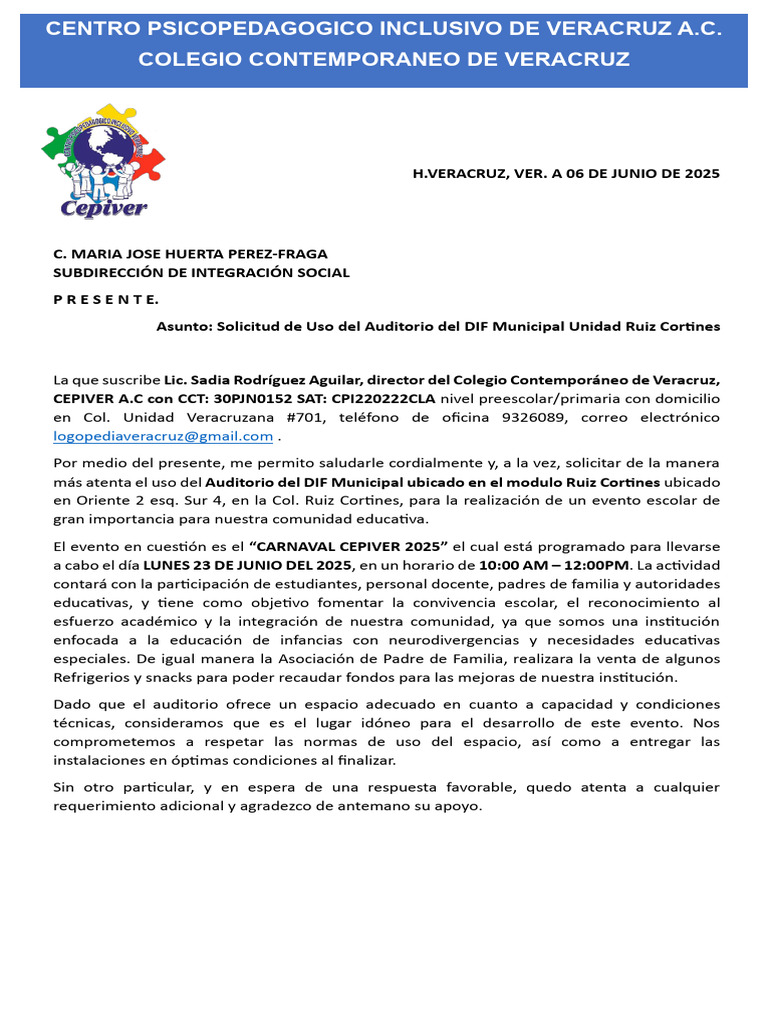 Oficio Solicitud Dif (1) | PDF