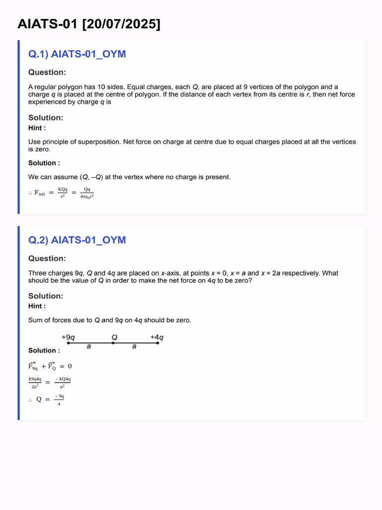 Aiats-01 - Oym Hindi + English Question Paper With Solution | PDF