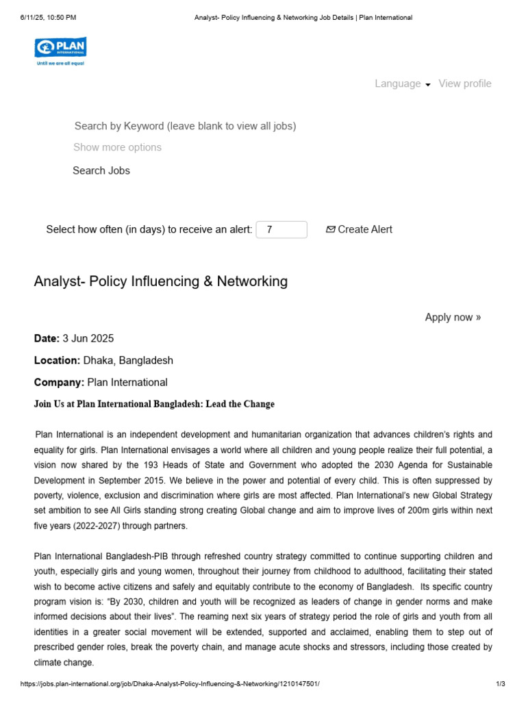 Analyst - Policy Influencing & Networking Job Details - Plan ...