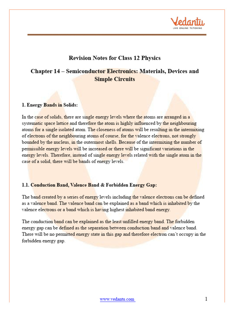 Class 12 Semiconductor Electronics Notes | PDF | Semiconductors | P–N ...