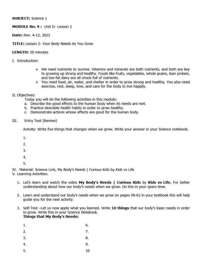 Module 9 in Science Grade 1 (Week 9) | PDF