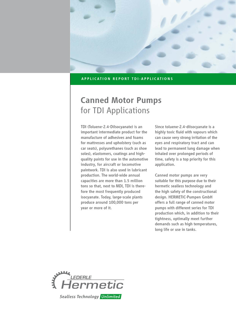 Canned Motor Pumps for TDI Safety | PDF | Pump | Liquids