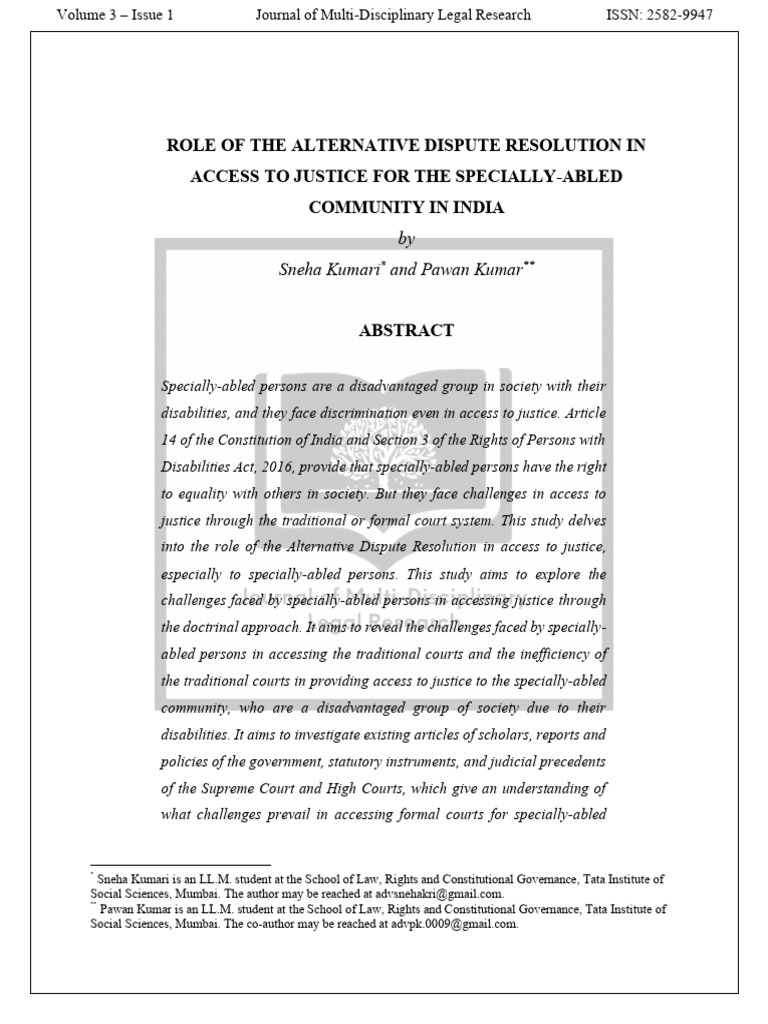Role of The Alternative Dispute Resolution in Access To Justice For The ...