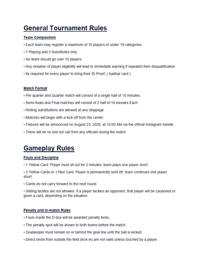 Football Tournament Rules Overview | PDF | Sports | Sports Rules And ...