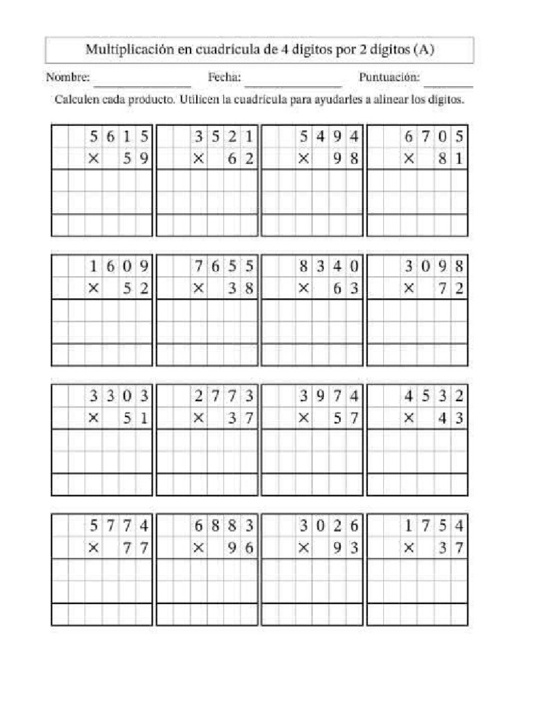 Multiplicaciones de 4 Digitos Por 2 | PDF